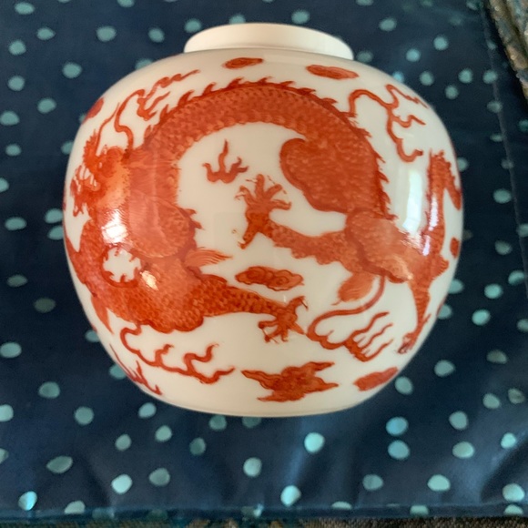 Accents | Red Dragons Chasing Gold Ball Dynasty Pattern Porcelain Jar ...